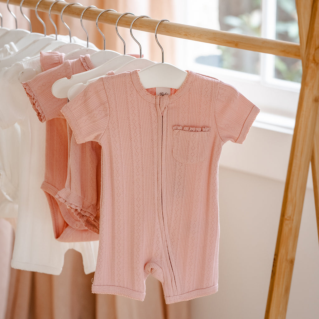 DUSKY PINK POINTELLE SS ROMPER – Minihaha